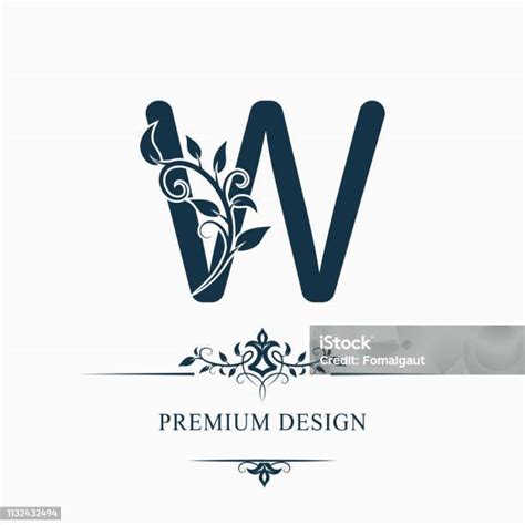 고급 대문자 W 장식 꽃 모노 그램 잎이 있는 나뭇가지 붓글씨 로고 템플릿입니다 그래픽 엠 블 럼 페이지의 디자인에 대 한 좋은 스티커 간판 라벨 카드 벡터 일러스트 고풍
