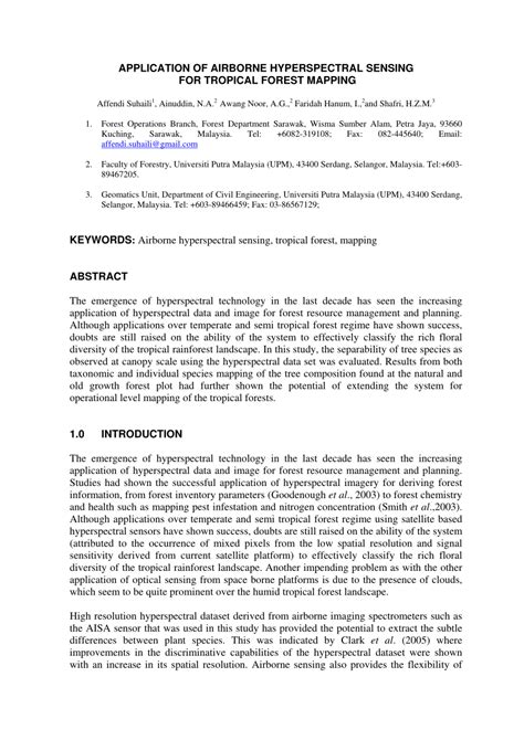 Pdf Application Of Airborne Hyperspectral Sensing For Tropical Forest Mapping
