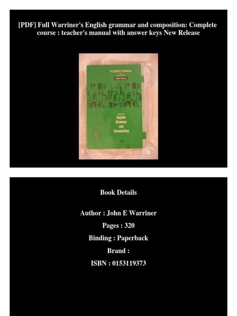 Pdf Full Warriners English Grammar And Composition Complete Course Teachers Manual With