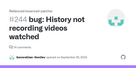 Bug History Not Recording Videos Watched · Issue 244 · Revancedrevanced Patcher · Github