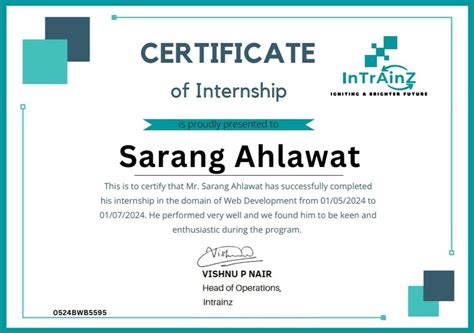 Sarang Ahlawat On Linkedin Internship Webdevelopment Intrainz