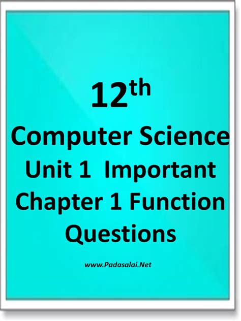 12th Computer Science Unit 1 Important Chapter 1 Function Questions English Medium