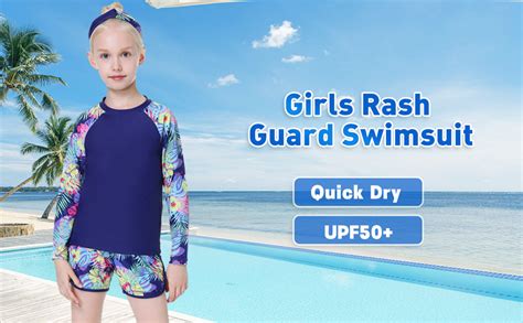 Girls Swimsuit Long Sleeve Two Piece Sun Protection Upf 50 Swimwear
