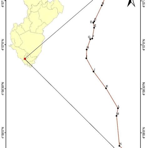 Transect Map Of Location A O Produced By The Author Using Gis