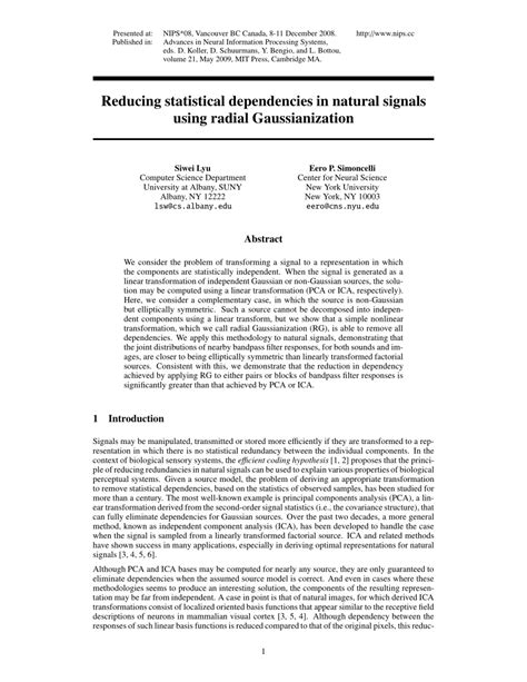 Pdf Reducing Statistical Dependencies In Natural Signals Using Radial Gaussianization