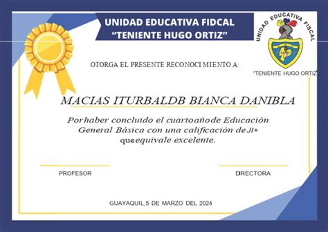 Certificado De Reconocimiento Simple Azul Y Amarillo Pdf