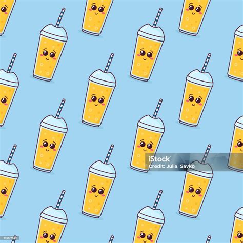 파란색 배경에 만화 칵테일이 있는 귀여운 패턴으로 인쇄물 섬유 및 모든 용도로 사용할 수 있습니다 벡터 그림 0명에 대한 스톡 벡터 아트 및 기타 이미지 Istock