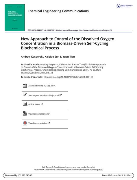 Pdf New Approach To Control Of The Dissolved Oxygen Concentration In