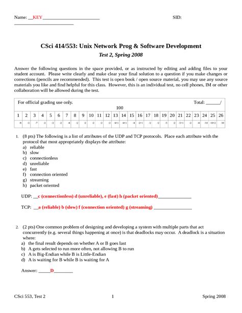 Exam 2 With Solution Key Networking Iii Unix Based Network Csci 553