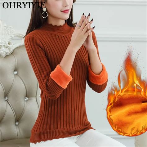 Buy Ohryiyie Orange Long Sleeve Knit Turtleneck Sweater Women 2019 Autumn