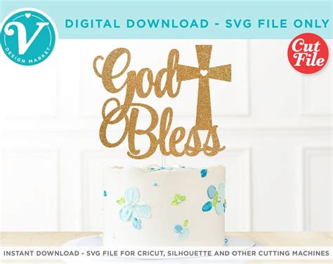 Dove Bird Cross Cake Topper Svg Digital Cut File Baptism Decorations