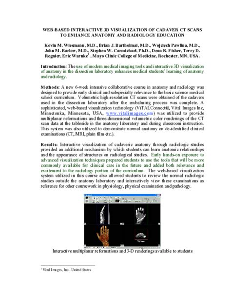 Pdf Web Based Interactive 3d Visualization Of Cadaver Ct Scans To Enhance Anatomy And