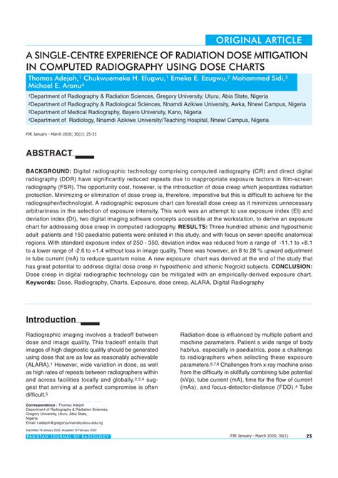 Pdf A Single Centre Experience Of Radiation Dose Mitigation In Computed Radiography Using Dose
