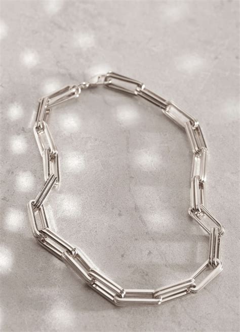 Silver Tone Square Link Necklace Mint Velvet