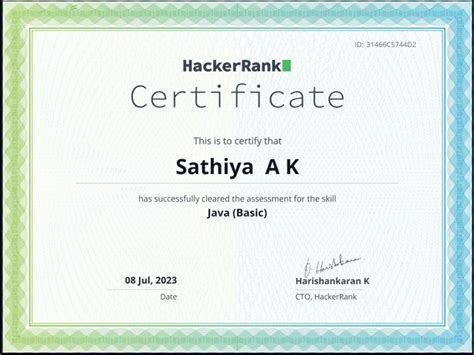 Sathiya A K On Linkedin Career Hackerrank Java Programming Coding Javabasics
