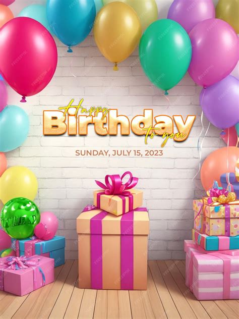 Cartel De Feliz Cumpleaños Con Globos Delicioso Pastel De Cumpleaños Y