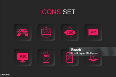 가상 현실 3d 모델링 게임 패드 360도 보기 및 증강 Ar 아이콘을 설정합니다 벡터 3차원 형태에 대한 스톡 벡터 아트 및