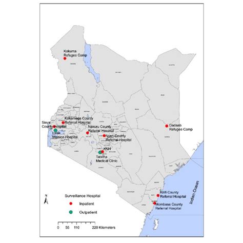 Kenyan Map Showing The Location Of The 11 Surveillance Sites