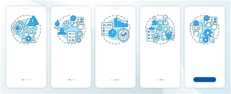 Risk Management Process Blue Onboarding Mobile App Screen Walkthrough 5 Steps Editable Graphic