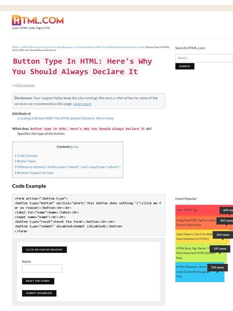 Button Type In Html Heres Why You Should Always Declare It Pdf Pdf Html Html Element