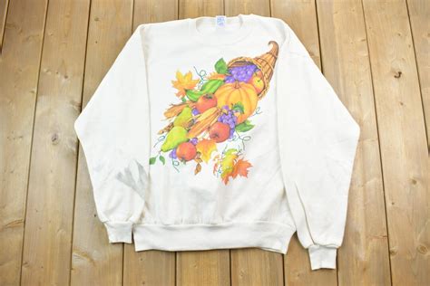 Vintage 1990s Cornucopia Thanksgiving Cute Crewneck Sweater 90s
