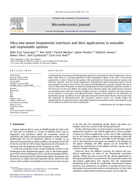Pdf Ultra Low Power Biopotential Interfaces And Their Applications In