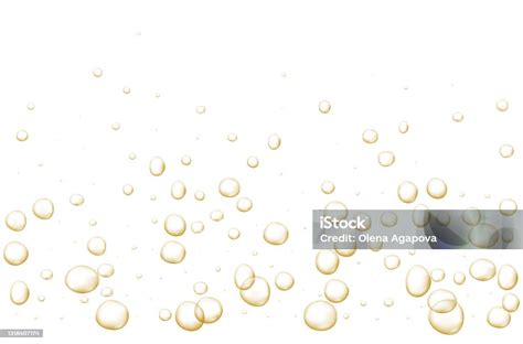 골드 탄산 거품 샴페인을 반짝입니다 탄산 팝과 발포성 음료 추상적인 신선한 소다와 기포 산소 샴페인 크리스탈 검정 투명 배경의 벡터 일러스트레이션 질감에 대한 스톡 벡터