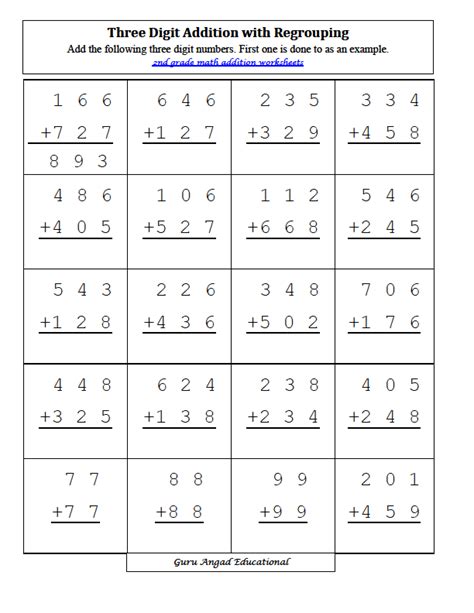 Free 3 Digit Addition Regrouping Worksheet 2nd Grade Download Free 3