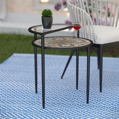 Lorengo Glass Top Outdoor End Table With Ceramic Shelf World Market