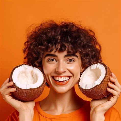Premium Ai Image A Woman Holding Coconuts In Front Of Her Face