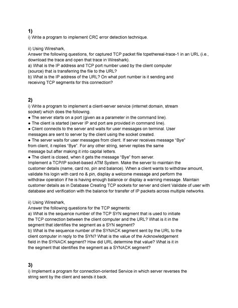 Cn Ques Batch 2 1 I Write A Program To Implement Crc Error Detection Technique Ii Using