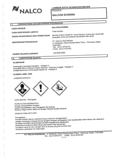 Msds Nalco Ec6509a Pdf