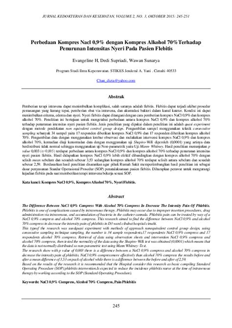 Pdf Perbedaan Kompres Nacl 0 9 Dengan Kompres Alkohol 70 Terhadap Penurunan Intensitas Nyeri