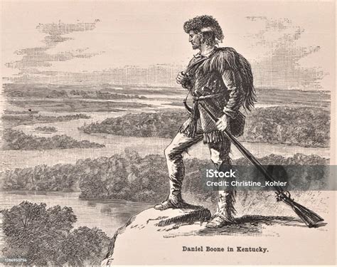 Daniel Boone American Pioneer An Illustrated Scene Stock Illustration