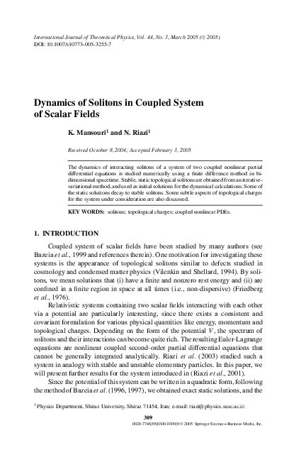 Pdf Dynamics Of Solitons In Coupled System Of Scalar Fields