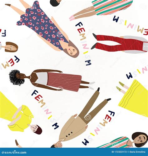 Seamless Pattern With Women Feminism Print Stock Illustration