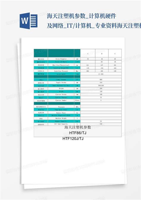 海天注塑机参数 计算机硬件及网络 it 计算机 专业资料 海天注塑机 Word模板下载 编号qwazvago 熊猫办公