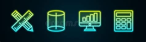 set line crossed ruler and pencil geometric figure computer monitor with graph chart and