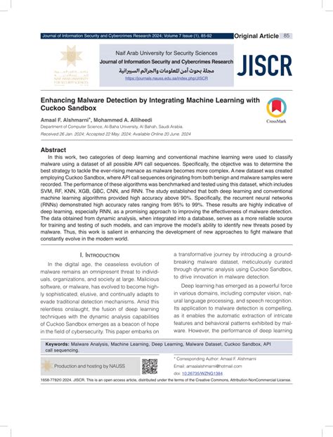 Pdf Enhancing Malware Detection By Integrating Machine Learning With Cuckoo Sandbox