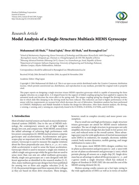 Pdf Modal Analysis Of A Single Structure Multiaxis Mems Gyroscope