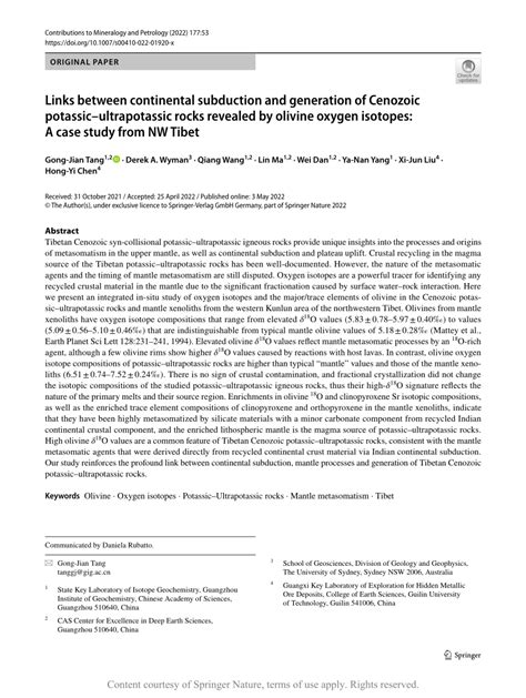 Links Between Continental Subduction And Generation Of Cenozoic