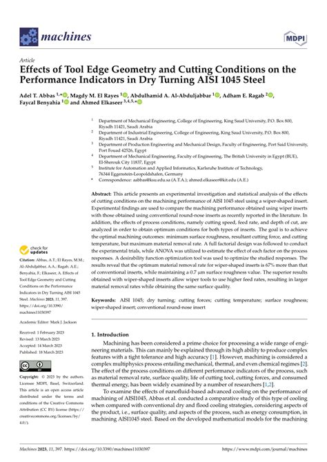 Pdf Effects Of Tool Edge Geometry And Cutting Conditions On The