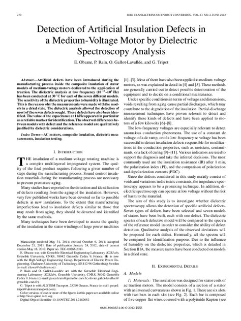 Pdf Detection Of Artificial Insulation Defects In A Medium Voltage Motor By Dielectric