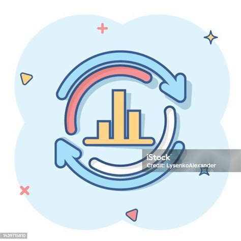 만화 스타일의 성장 바 그래프 아이콘 흰색 격리 된 배경에 화살표 만화 벡터 그림을 증가합니다 인포그래픽 진행 점 스플래시 효과