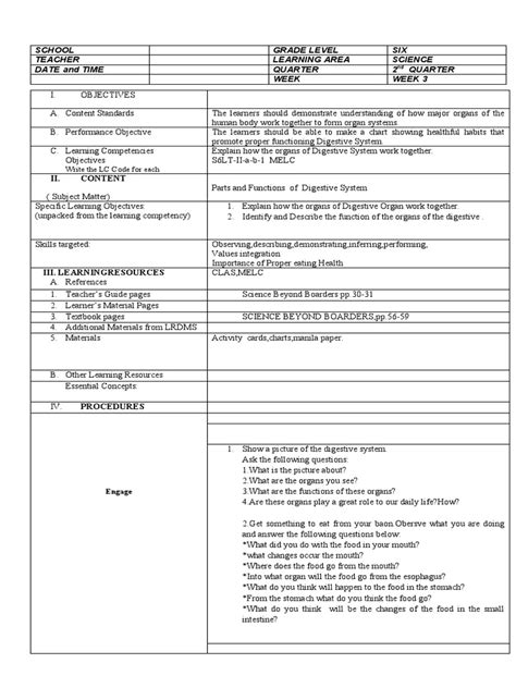 Cot 1 Science 6 2021 1 Download Free Pdf Digestion Learning