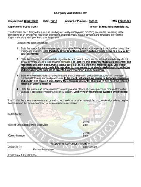 Fillable Online Emergency Justification Form Department 703 Fax Email Print Pdffiller