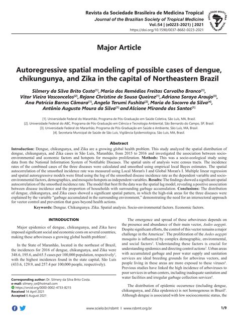Pdf Autoregressive Spatial Modeling Of Possible Cases Of Dengue Chikungunya And Zika In The