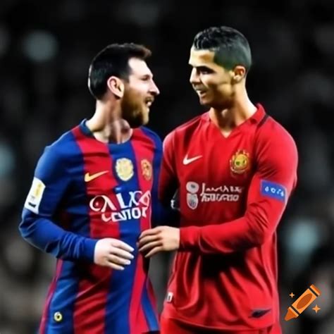 Cristiano Ronaldo And Lionel Messi In A Friendly Interaction On Craiyon