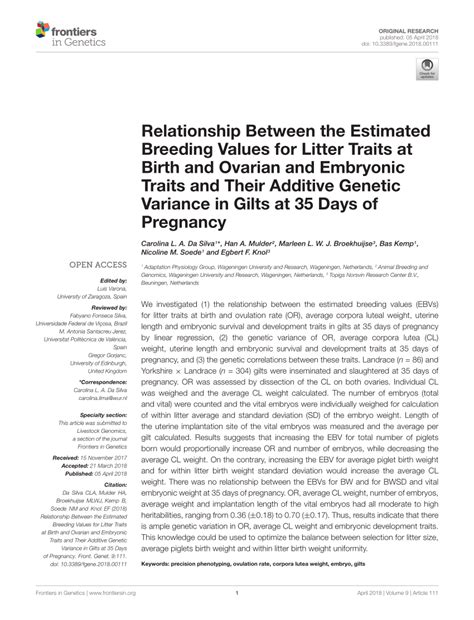 Pdf Relationship Between The Estimated Breeding Values For Litter