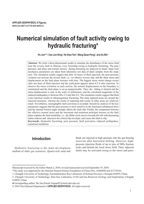 Pdf Numerical Simulation Of Fault Activity Owing To Hydraulic Fracturing
